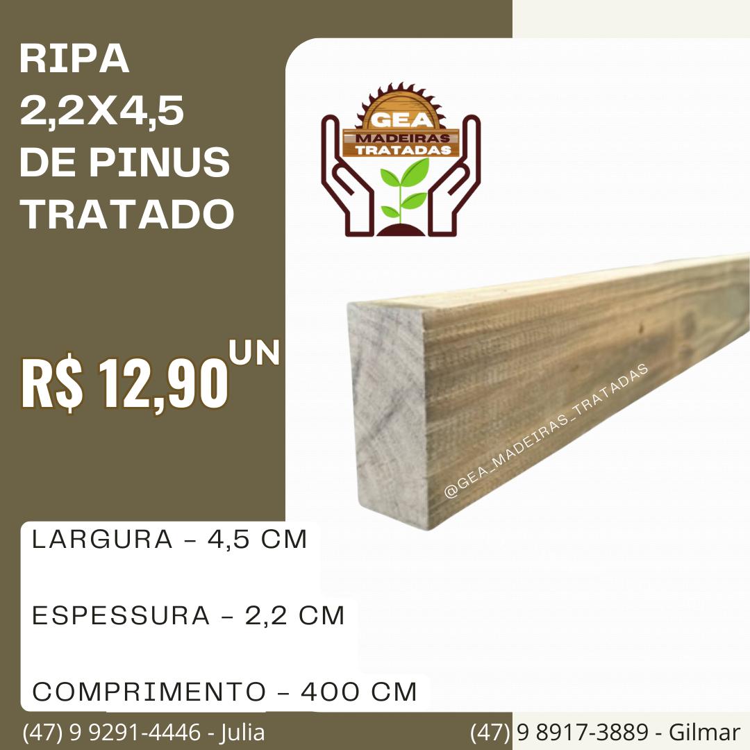 RIPA PINUS TRATADO 2,2x4,5x400 cm - GEA Madeiras Tratadas em Autoclave